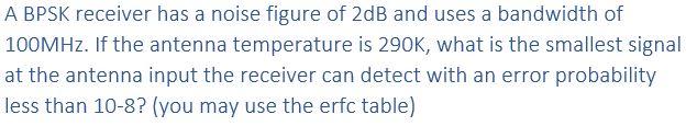 Solved A BPSK receiver has a noise figure of 2dB and uses a | Chegg.com