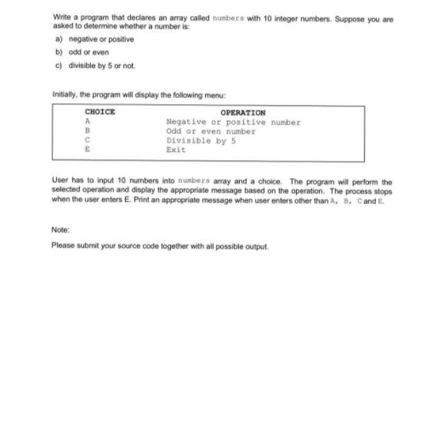 Solved Write a program that declares an array called numbers | Chegg.com