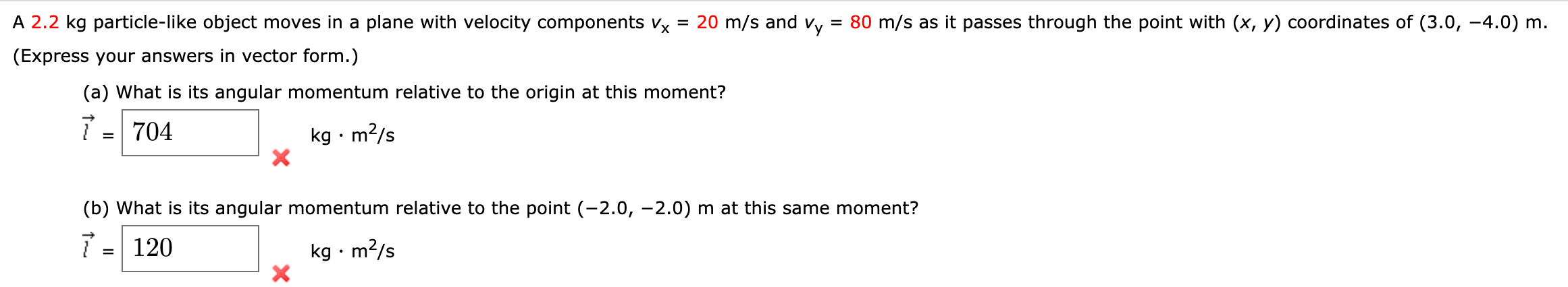 Solved A 2.2 kg particle-like object moves in a plane with | Chegg.com