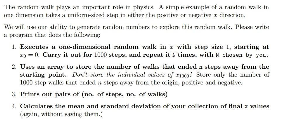 Solved The random walk plays an important role in physics. A | Chegg.com