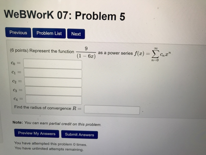 Solved WeBWorK 07: Problem 5 Previous Problem List Next (6 | Chegg.com