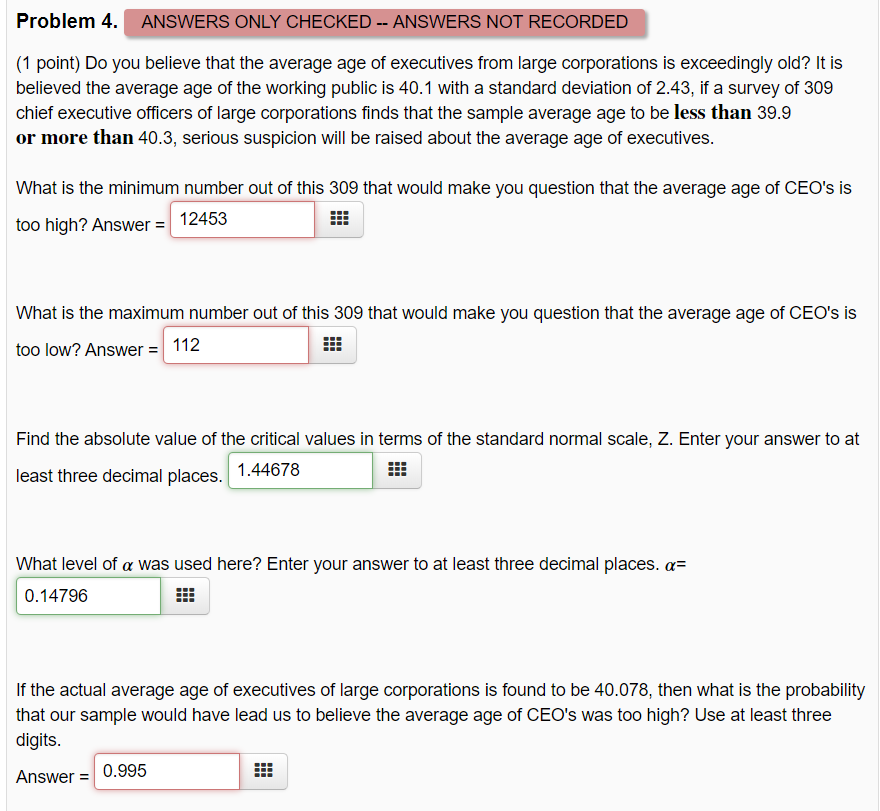 Solved Problem 4. ANSWERS ONLY CHECKED --ANSWERS NOT | Chegg.com