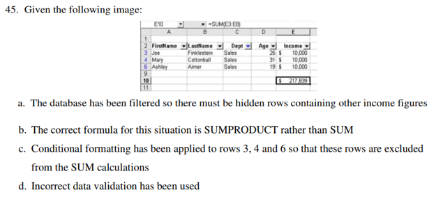 Solved 45. Given the following image: E10 A --SUME3 E) B С D | Chegg.com