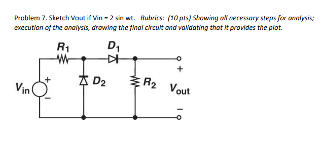 Solved Problem 7. Sketch Vout if Vin =2 sin wt. Rubrics: (10 | Chegg.com