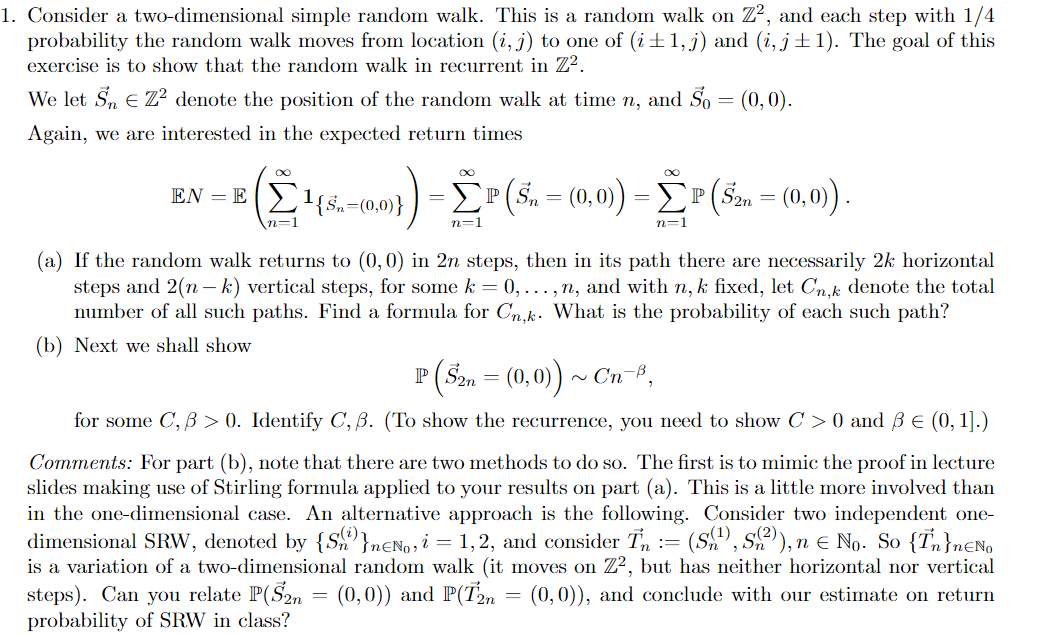 1. Consider a two-dimensional simple random walk. | Chegg.com