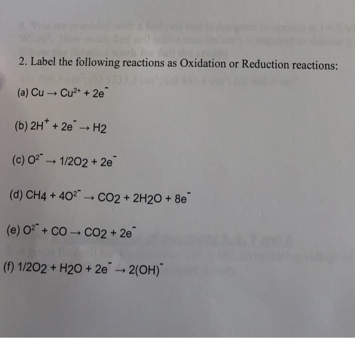 Solved Label the following reactions as Oxidation or | Chegg.com