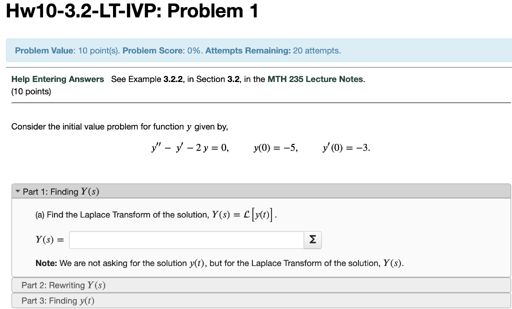 Solved Hw10-3.2-LT-IVP: Problem 1 Problem Value: 10 | Chegg.com