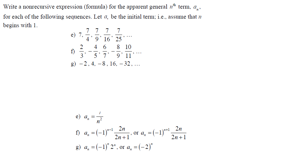 Solved Write a nonrecursive expression (formula) for the | Chegg.com