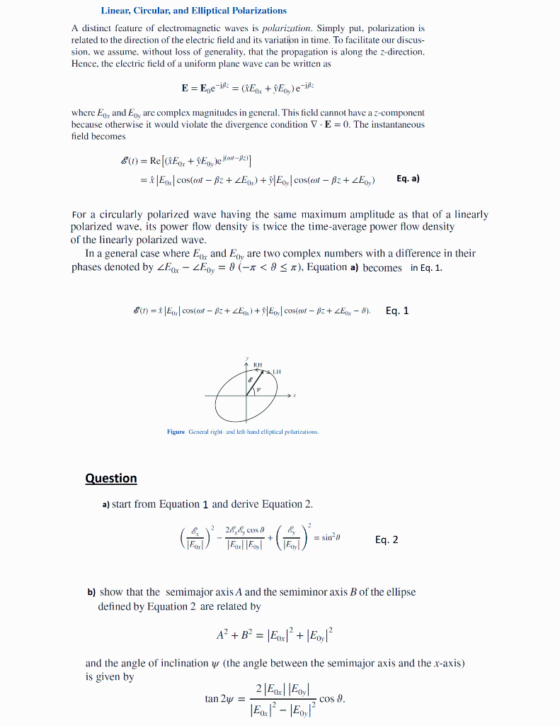 Linear, Circular, and Elliptical Polarizations A | Chegg.com
