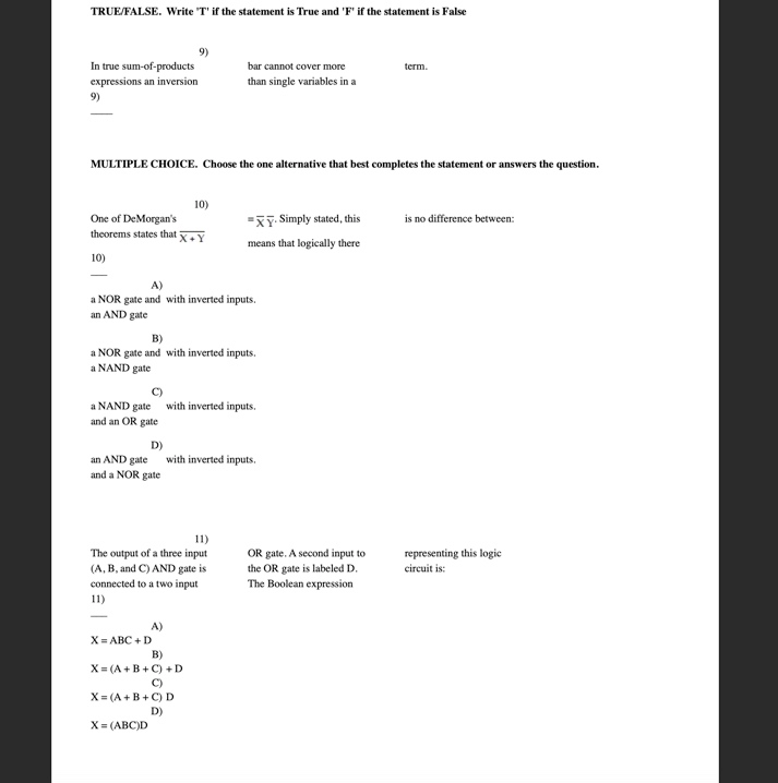 Solved TRUE/FALSE. Write 'T' if the statement is True and | Chegg.com