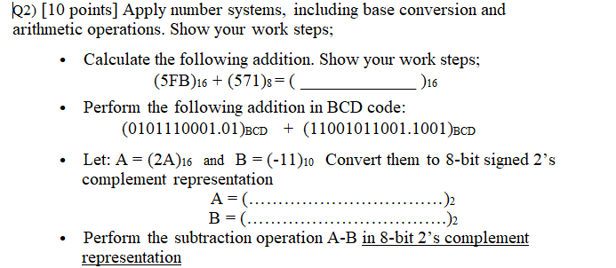 Solved 2) [10 points] Apply number systems, including base | Chegg.com