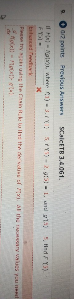 Solved 9. 0/2 points Previous Answers SCalcET8 3.4.061. If | Chegg.com