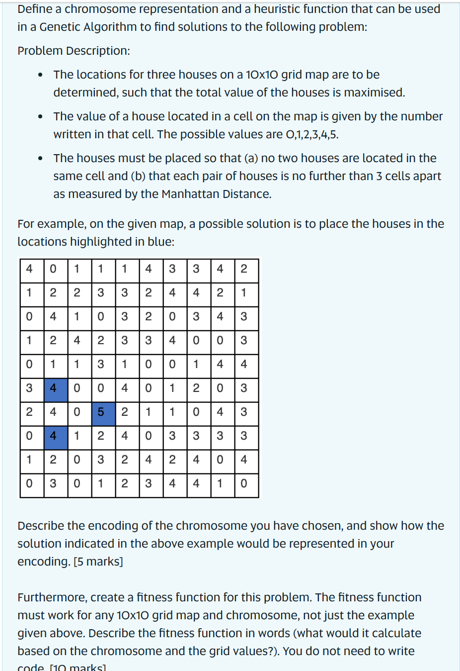Solved Define a chromosome representation and a heuristic | Chegg.com