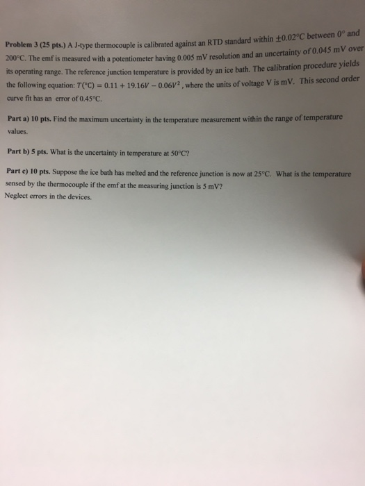 Solved A J-type thermocouple is calibrated against an RTD | Chegg.com