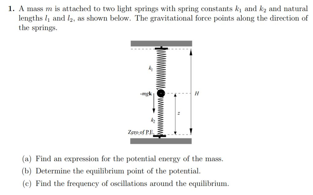 Solved 1. A mass m is attached to two light springs with | Chegg.com