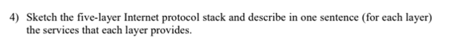 Solved 4) Sketch the five-layer Internet protocol stack and | Chegg.com