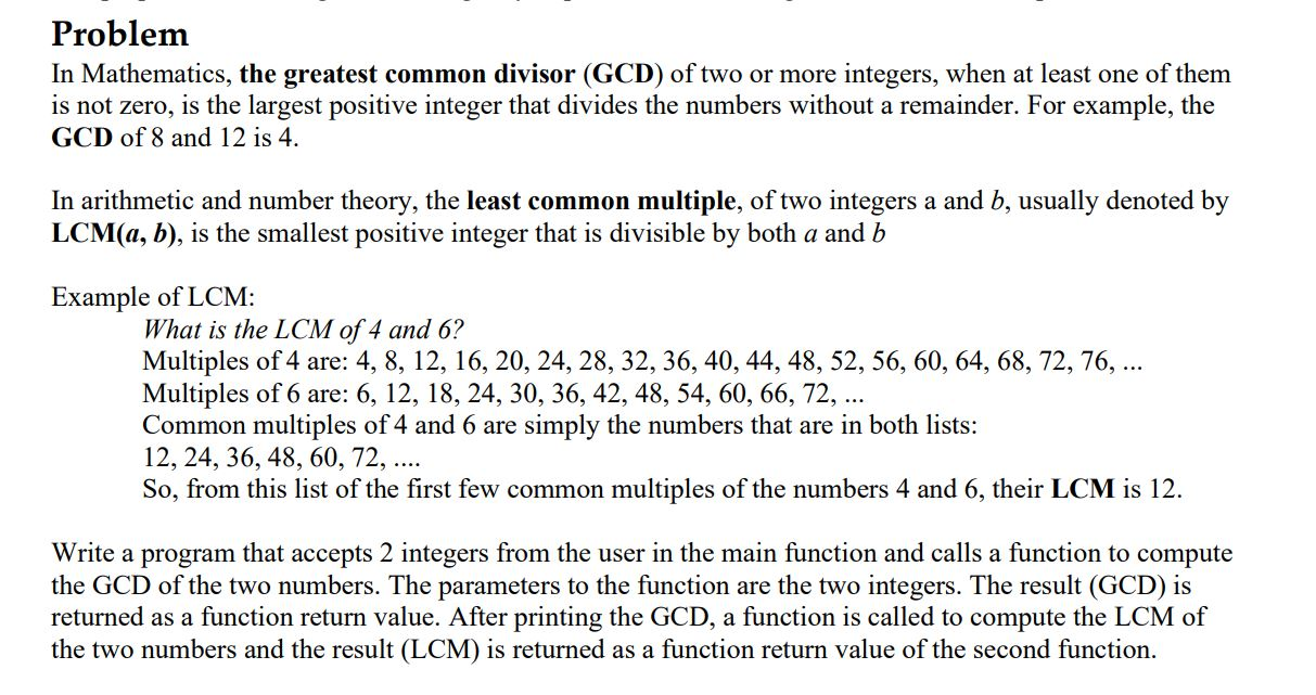 Solved Problem In Mathematics, the greatest common divisor | Chegg.com