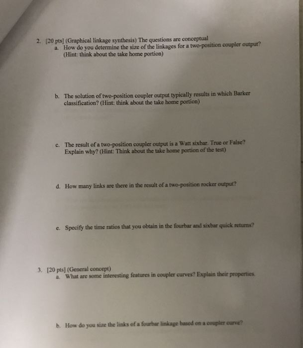 Solved 2. 120 pts] (Graphical linkage synthesis) The | Chegg.com