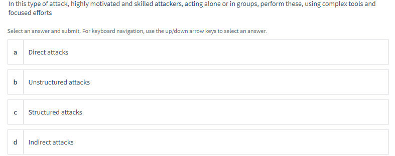 Solved In this type of attack, highly motivated and skilled | Chegg.com