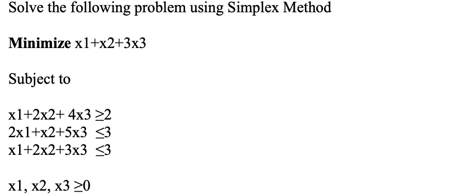 Solved Solve the following problem using Simplex Method | Chegg.com