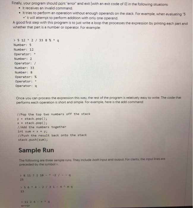 Solved Background Postfix is a notation for writing | Chegg.com