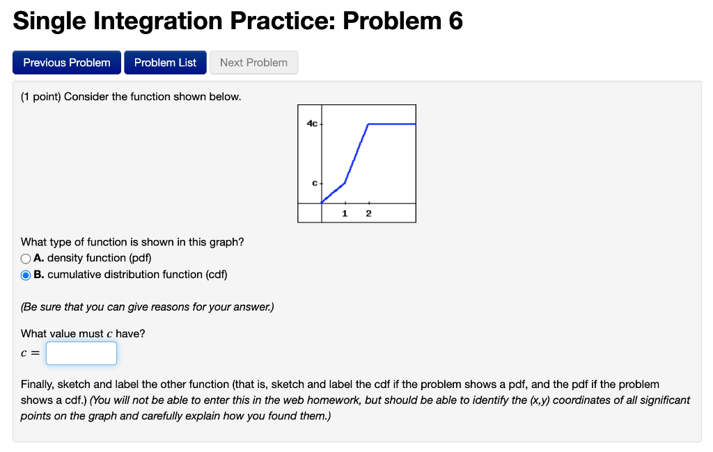 Solved Single Integration Practice: Problem 6 Previous | Chegg.com