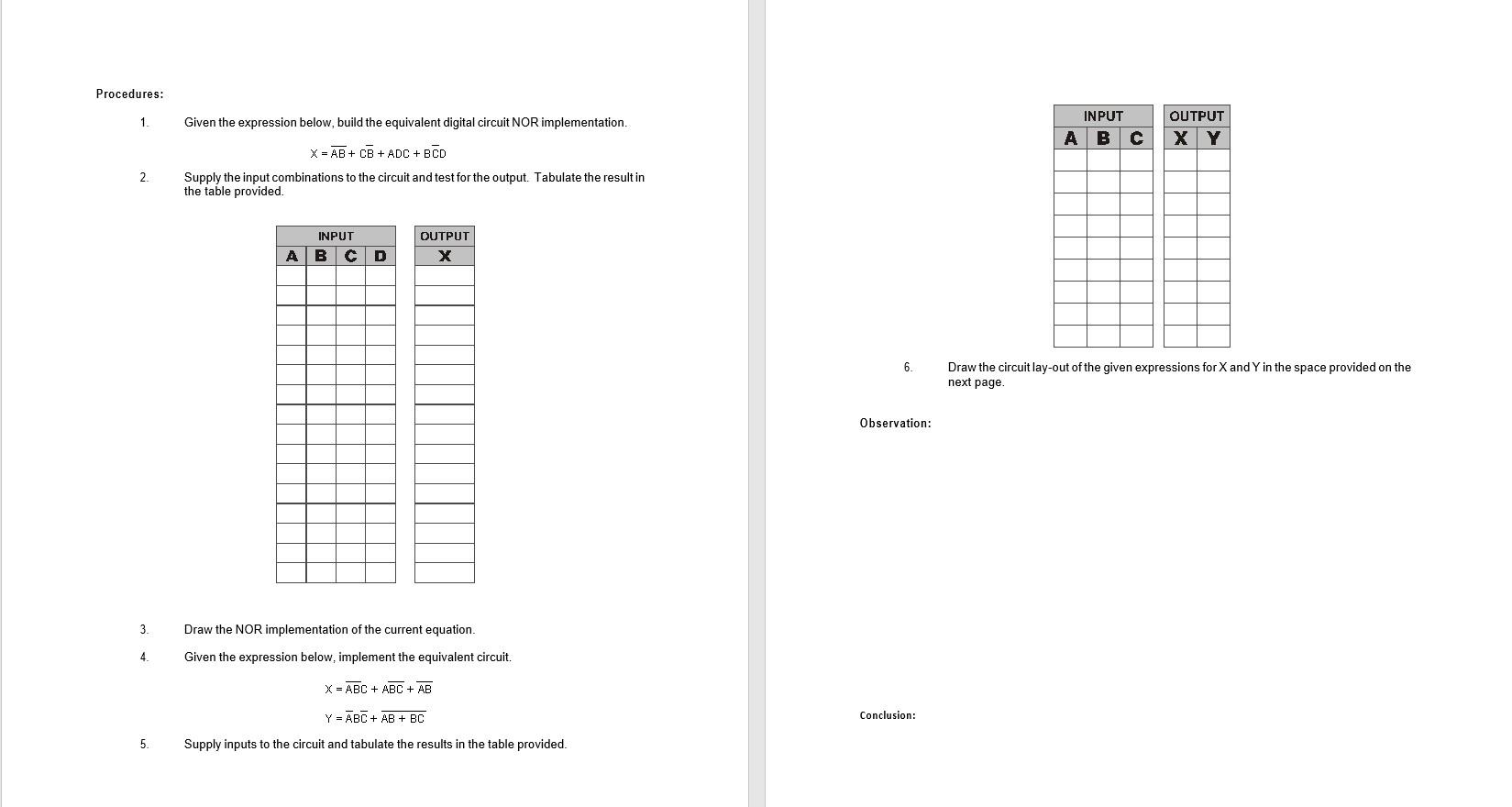 Solved NOR GATE IMPLEMENTATION Instructions: a) Do the | Chegg.com