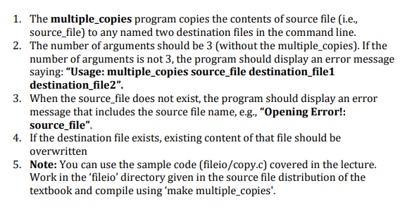 Solved Write a C program which is called 'multiple_copies'. | Chegg.com