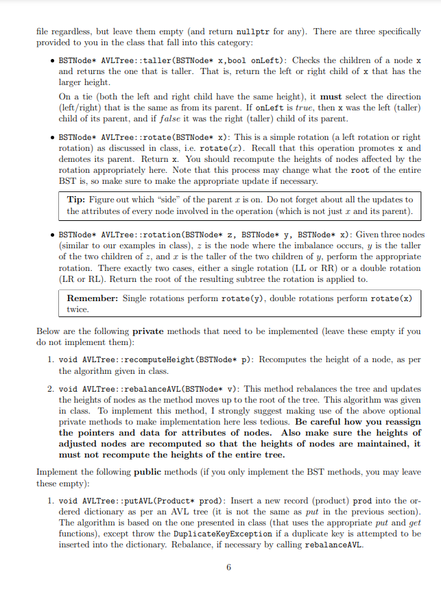 Solved Class AVLTree (BST methods) We are implementing a | Chegg.com