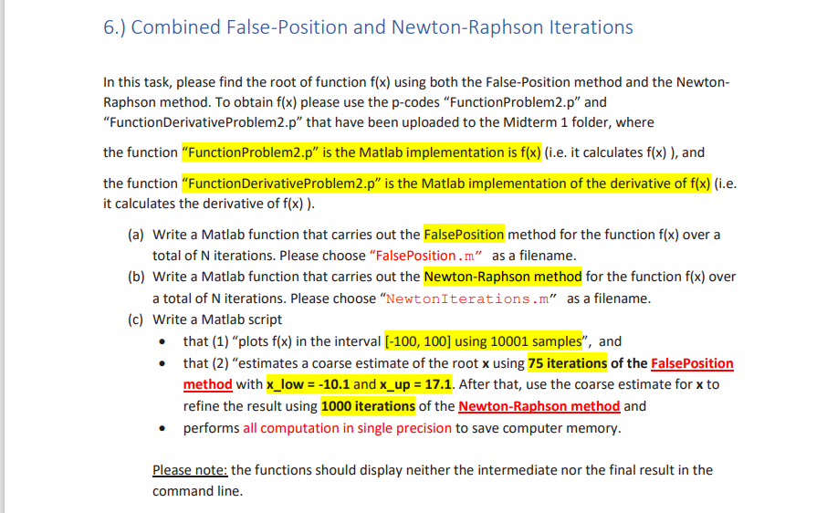 Solved 6.) Combined False-Position and Newton-Raphson | Chegg.com