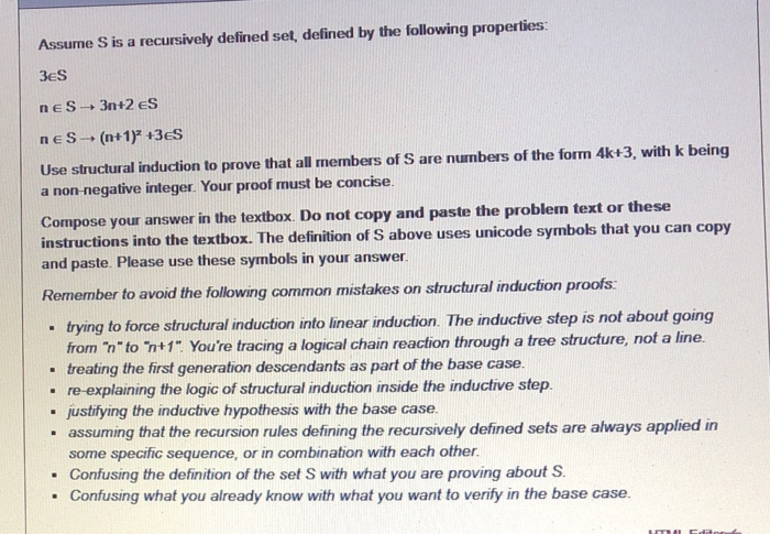 Solved Assume S is a recursively defined set, defined by the | Chegg.com