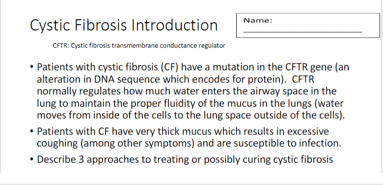 Solved Name: Cystic Fibrosis Introduction CFTR: Cystic | Chegg.com