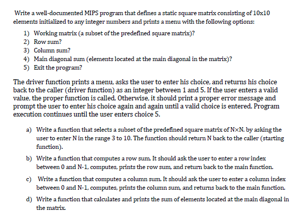 Write a well-documented MIPS program that defines a | Chegg.com