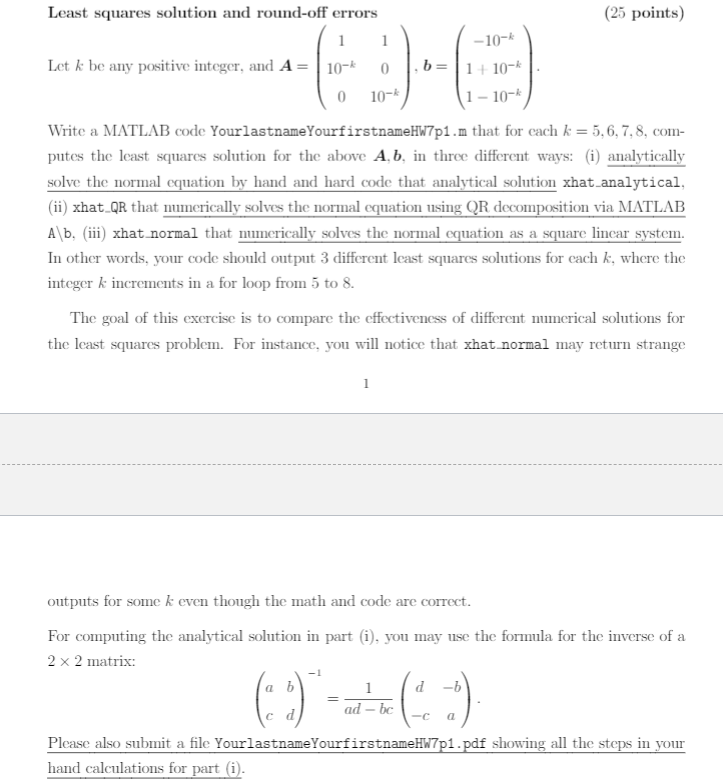 Solved Least squares solution and round-off errors (25 | Chegg.com