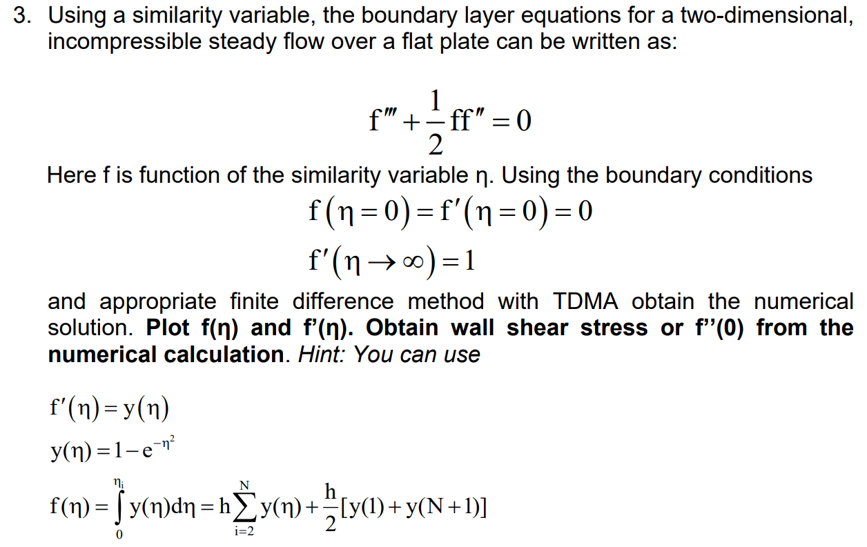 Solved 3. Using a similarity variable, the boundary layer | Chegg.com