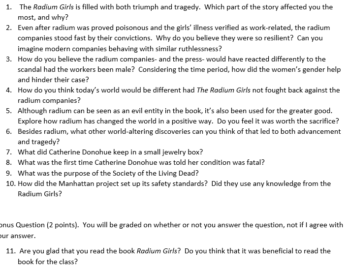 1. The Radium Girls is filled with both triumph and | Chegg.com