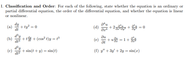 Solved I. Classification and Order: For each of the | Chegg.com