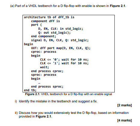 Solved (a) ﻿Part of a VHDL testbench for a D flip-flop with | Chegg.com