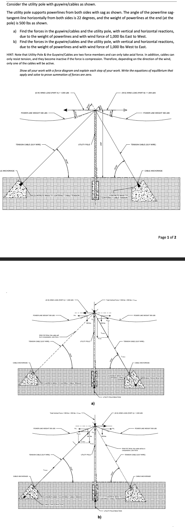 Solved Consider the utility pole with guywire/cables as | Chegg.com