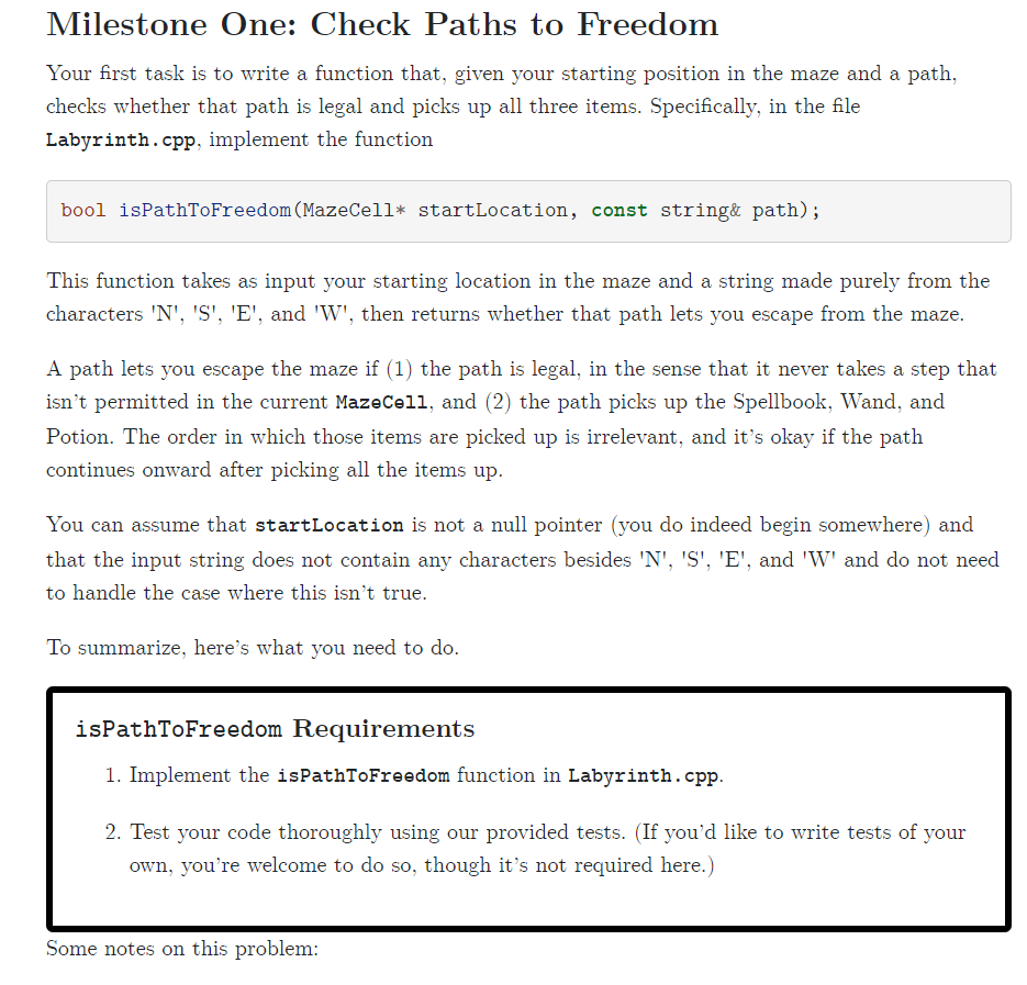 Solved Milestone One: Check Paths to Freedom Your first task | Chegg.com