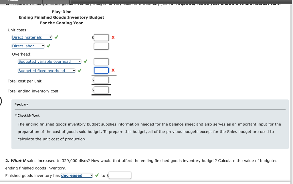 Solved Ending Finished Goods Inventory Budget Play-Disc | Chegg.com