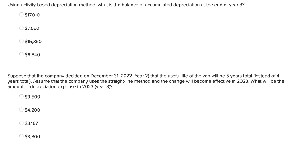 Solved Using activity-based depreciation method, what is the | Chegg.com