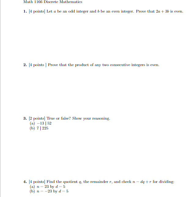 Solved Math 1166 Discrete Mathematics 1. [4 points] Let a be | Chegg.com