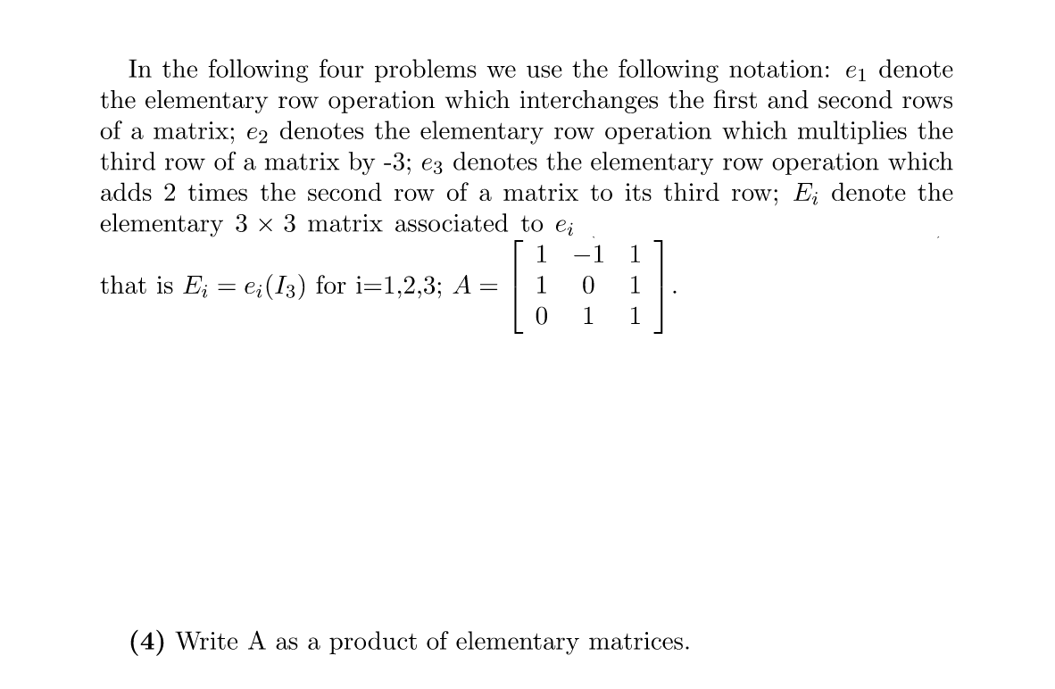 Solved In the following four problems we use the following | Chegg.com