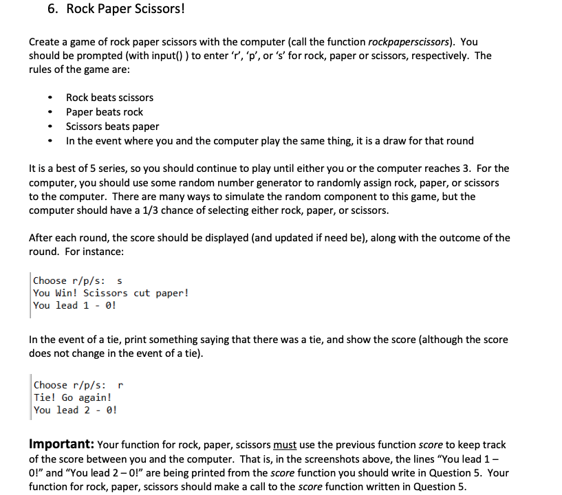 Solved Python 5. Score This function will be used in | Chegg.com