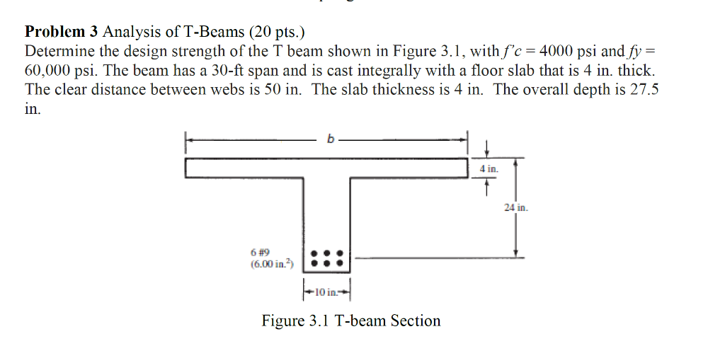 Solved Problem 3 Analysis of T-Beams (20 pts.) Determine the | Chegg.com
