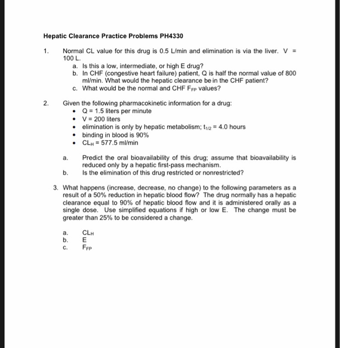 Solved Hepatic Clearance Practice Problems PH4330 1. Normal | Chegg.com