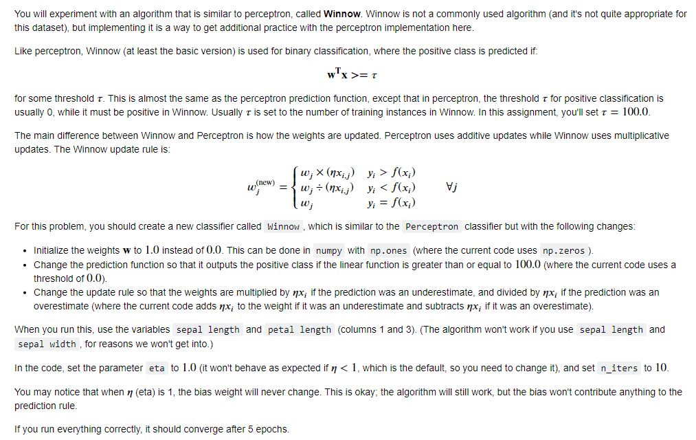 Solved def perceptron_(eta, n_iter, random_state, X, y): | Chegg.com