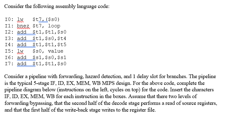 Solved Consider the following assembly language code: 10: LW | Chegg.com
