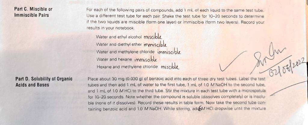 Solved Part C. Miscible or For each of the following pairs | Chegg.com Solved Part C. Miscible or For each of the following pairs | Chegg.com